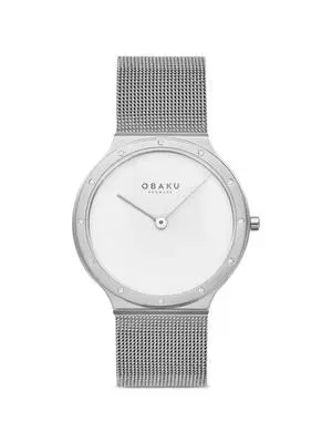 OBAKU Lille 32mm Watch With Crystal-embellished Bezel And Mesh Strap - White