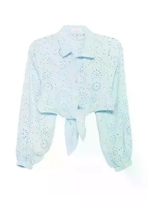 MC2 SAINT BARTH Broderie Anglaise Tie-front Blouse - Blue