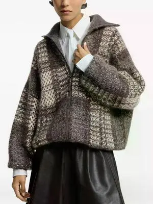 Brunello Cucinelli Tartan Double Knit Mohair, Virgin Wool, And Cashmere Jacket - Grey
