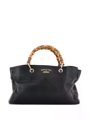 Gucci Bamboo Shopper Leather Medium Tote Bag - Black