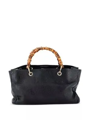 Gucci Bamboo Shopper Leather Medium Tote Bag - Black