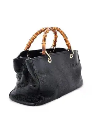 Gucci Bamboo Shopper Leather Medium Tote Bag - Black