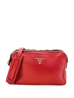 Prada Vitello Phenix Double Zip Camera Crossbody Bag - Red