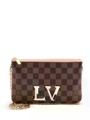 LOUIS VUITTON Double Zip Pochette Damier Clutch Bag - Brown