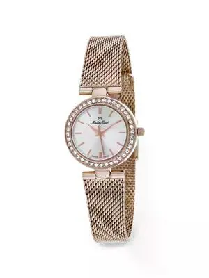 MATHEY TISSOT Fleury Xv Rose Gold Tone Crystal Bezel Mesh Watch