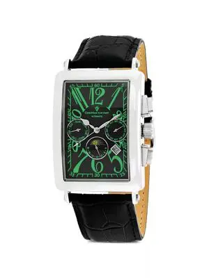 CHRISTIAN VAN SANT Automatic Rectangular Watch With Crocodile-effect Leather Strap - Black