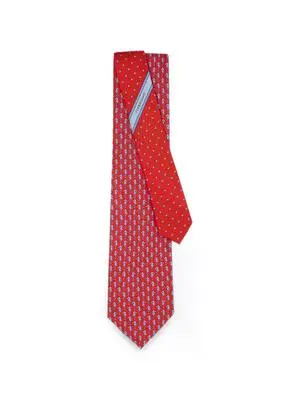 FERRAGAMO Seahorse Print Silk Neck Tie - Red