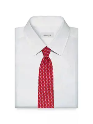 FERRAGAMO Seahorse Print Silk Neck Tie - Red