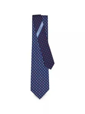 FERRAGAMO Seahorse Print Silk Necktie - Blue