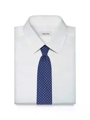 FERRAGAMO Seahorse Print Silk Necktie - Blue