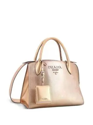 Prada Monochrome Saffiano With City Calf Small Tote Bag - Metallic