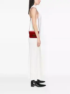 Celine 2024 Teen Shiny Calfskin Triomphe Crossbody Bag - Red