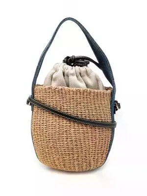 Chloé 2023 Small Raffia Woody Basket Bucket Bag Satchel - Neutrals
