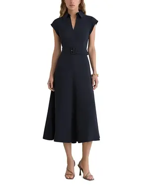 REISS Belted Midi Dress - Navy