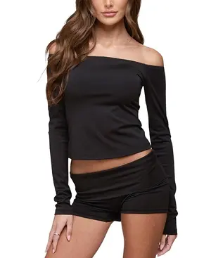 EDIKTED Tezia Off Shoulder Long Sleeve Top - Black