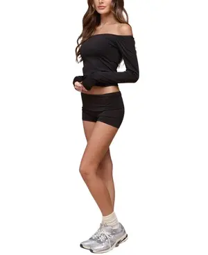 EDIKTED Tezia Off Shoulder Long Sleeve Top - Black
