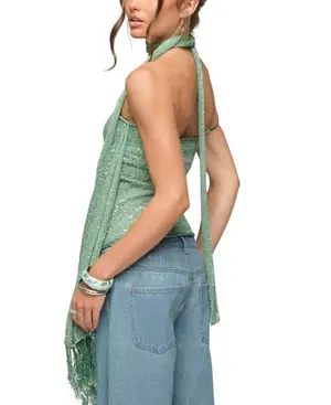 EDIKTED Two Piece Sequin Knit Scarf Top