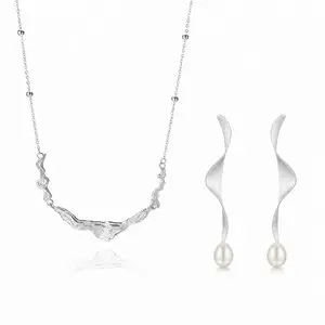 ORMIRO Moontide Sterling Necklace & Earrings Jewelry Set - Silver