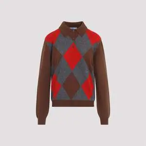 Prada Argyle Patterned Polo Neck Cashmere Sweater