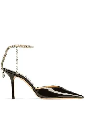 JIMMY CHOO Pointed Toe Heels With Crystal Chain Embellishment 85mm - Nero