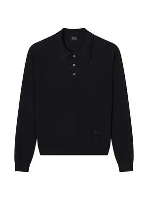 A.p.c. Classic Wool Polo Sweater With Button Placket - Nero