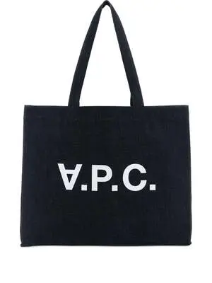 A.p.c. Logo Printed Cotton Tote Bag - Blu