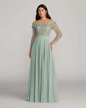 Mac Duggal Embellished Off-the-shoulder Gown With 3d Floral Appliqués