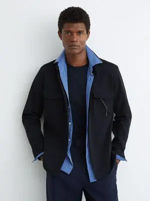 REISS Mcshane Twin-pocket Button-through Overshirt - Navy