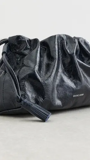 Veronica Beard Small Crinkled Leather Bag With Tassel Accents - Navy