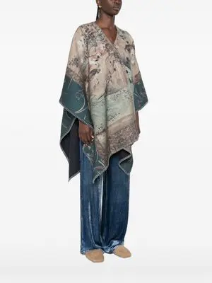 PIERRE-LOUIS MASCIA Wool Graphic Print Poncho