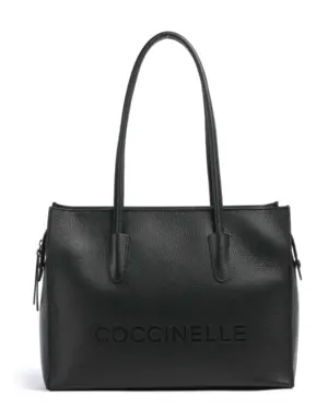 COCCINELLE Textured Leather Tote Bag - Nero