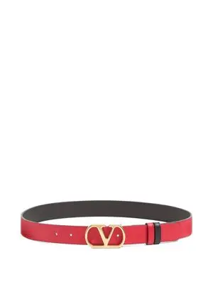 Valentino Garavani V Logo Signature Leather Belt - Black