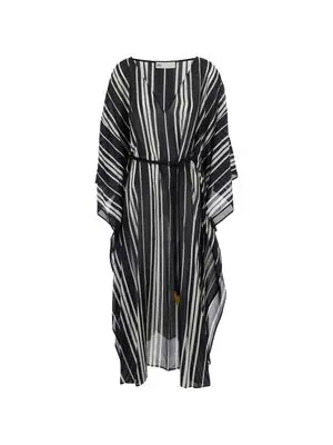 Tory Burch Striped Silk Kaftan - Black