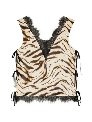 GANNI Zevra Print V Necked Top - White