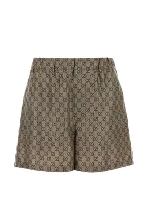 Gucci Gg Print Silk Shorts - Beige