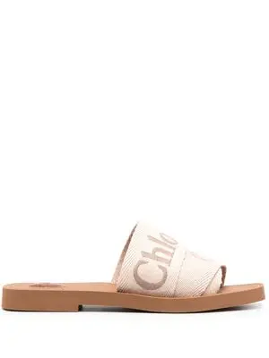 Chloé Woody Linen Flat Sandals - Beige