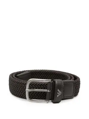 Emporio Armani Woven Leather Belt With Logo Plaque - Brown