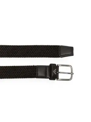 Emporio Armani Woven Leather Belt With Logo Plaque