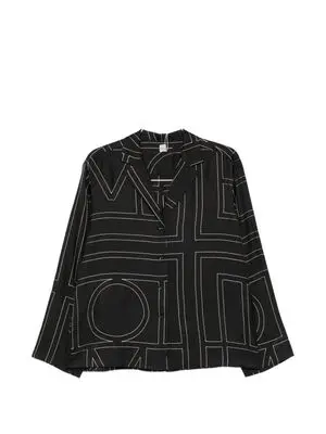TOTEME Monogram Silk Pajama Shirt - Black