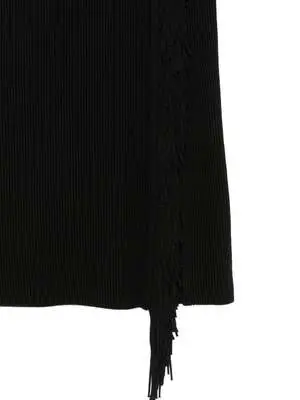 Emporio Armani Ribbed Knit Midi Skirt With Fringe Detailing