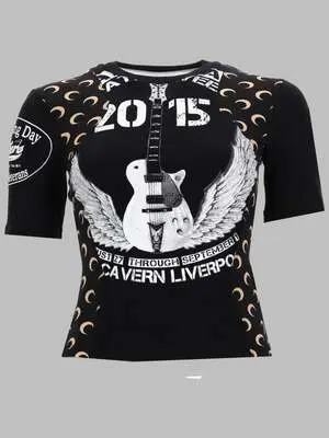 MARINE SERRE T Shirt Upcycled Con Stampa - Black