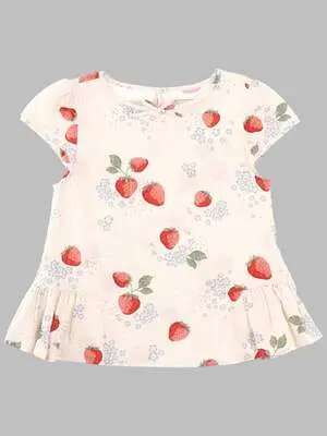 KONGES SLØJD Organic Cotton Strawberry Print Top - Beige