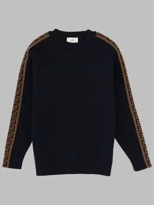 Fendi Harmony Crewneck Sweater With Ff Motif Sleeves - Blue
