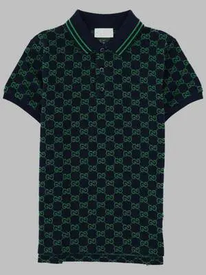 Gucci J S/s Polo Gg Cotton Piquet/ Navy/green - Multicolour