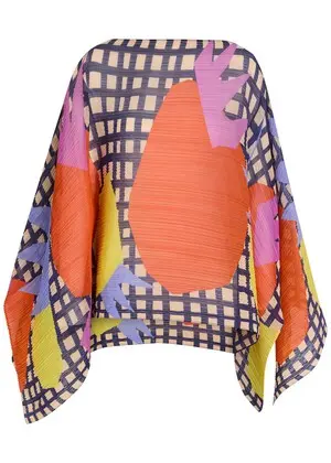 Issey Miyake Printed Pleated Woven Stole - Red