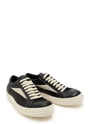 Rick Owens Grained Leather Paneled Sneakers - Black