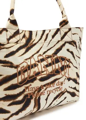 GANNI Printed Canvas Tote Bag - Cream