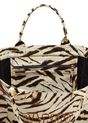 GANNI Printed Canvas Tote Bag - Cream
