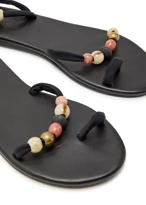ANCIENT GREEK SANDALS Eleftheria Beaded Leather Sandals - Black