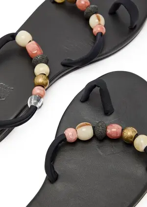 ANCIENT GREEK SANDALS Eleftheria Beaded Leather Sandals - Black